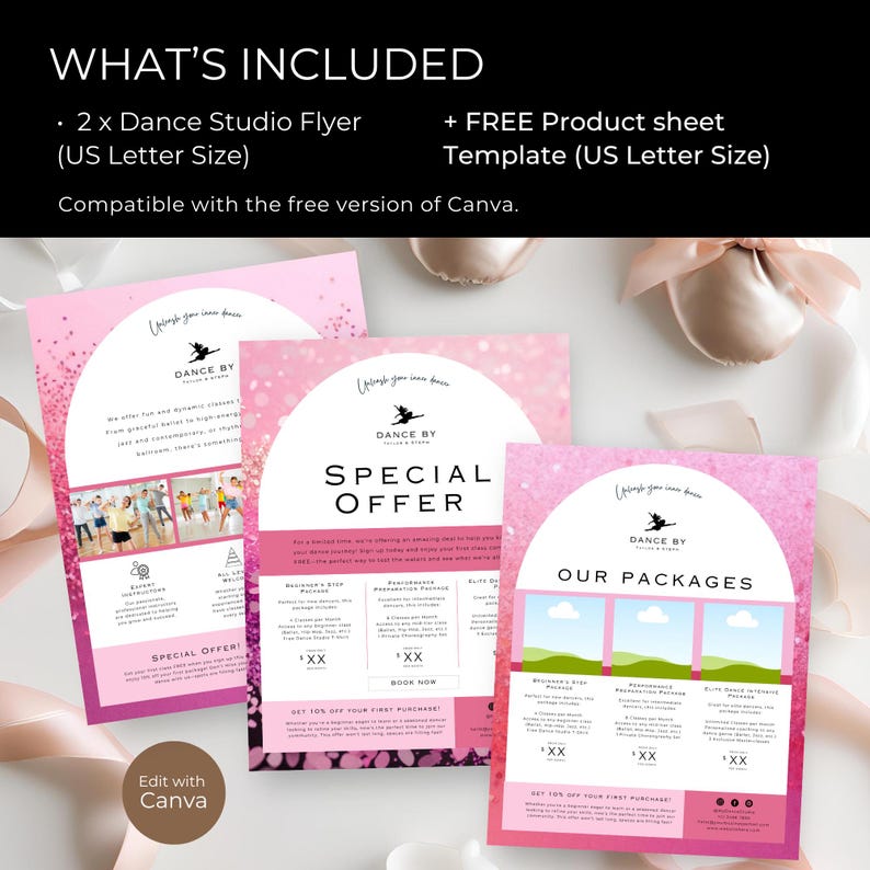 Dance Studio Flyer Template Canva, Kids Dance Classes Business Packages ...