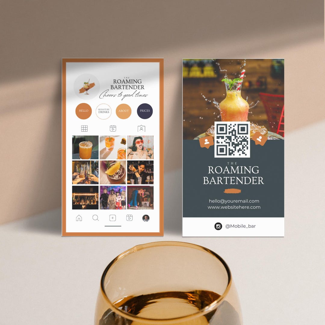 Business Cards Template for a Bar,mobile Bar Business Card, Minimalist ...