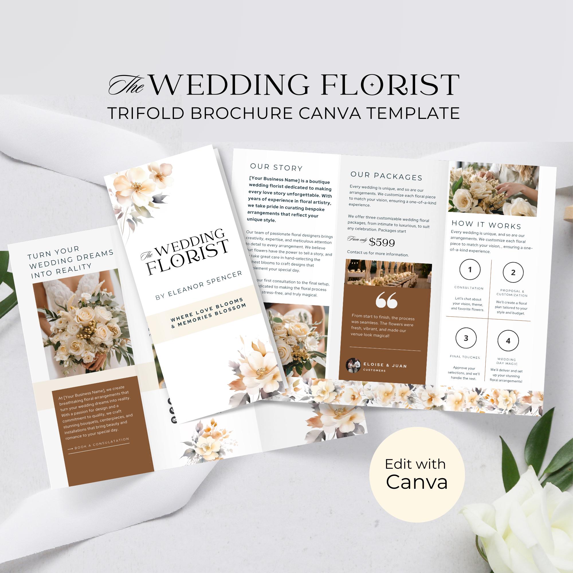 Wedding Florist Leaflet Canva Template, Boutique Flower Shop Trifold ...