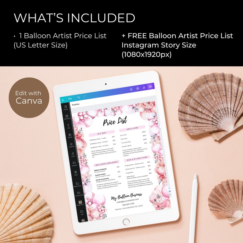 Balloon Business Price List Canva Template, Balloon Services Blush Pink ...