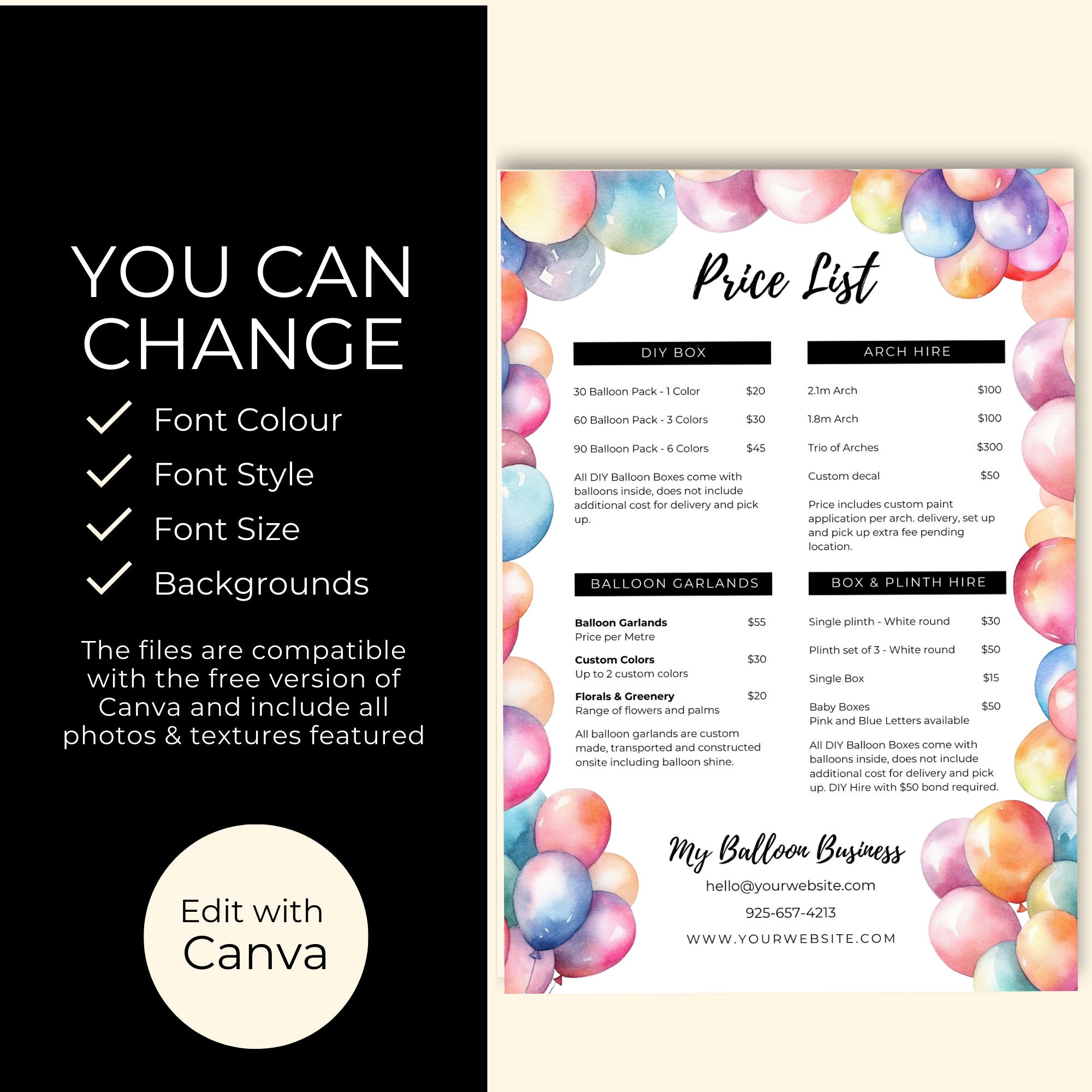 Balloon Garland Price Menu A4, Balloon Business Pricelist, Event Decor ...