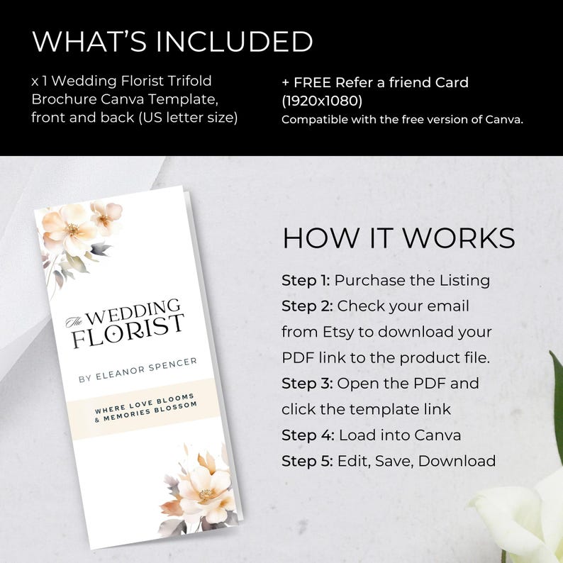 Wedding Florist Leaflet Canva Template, Boutique Flower Shop Trifold ...