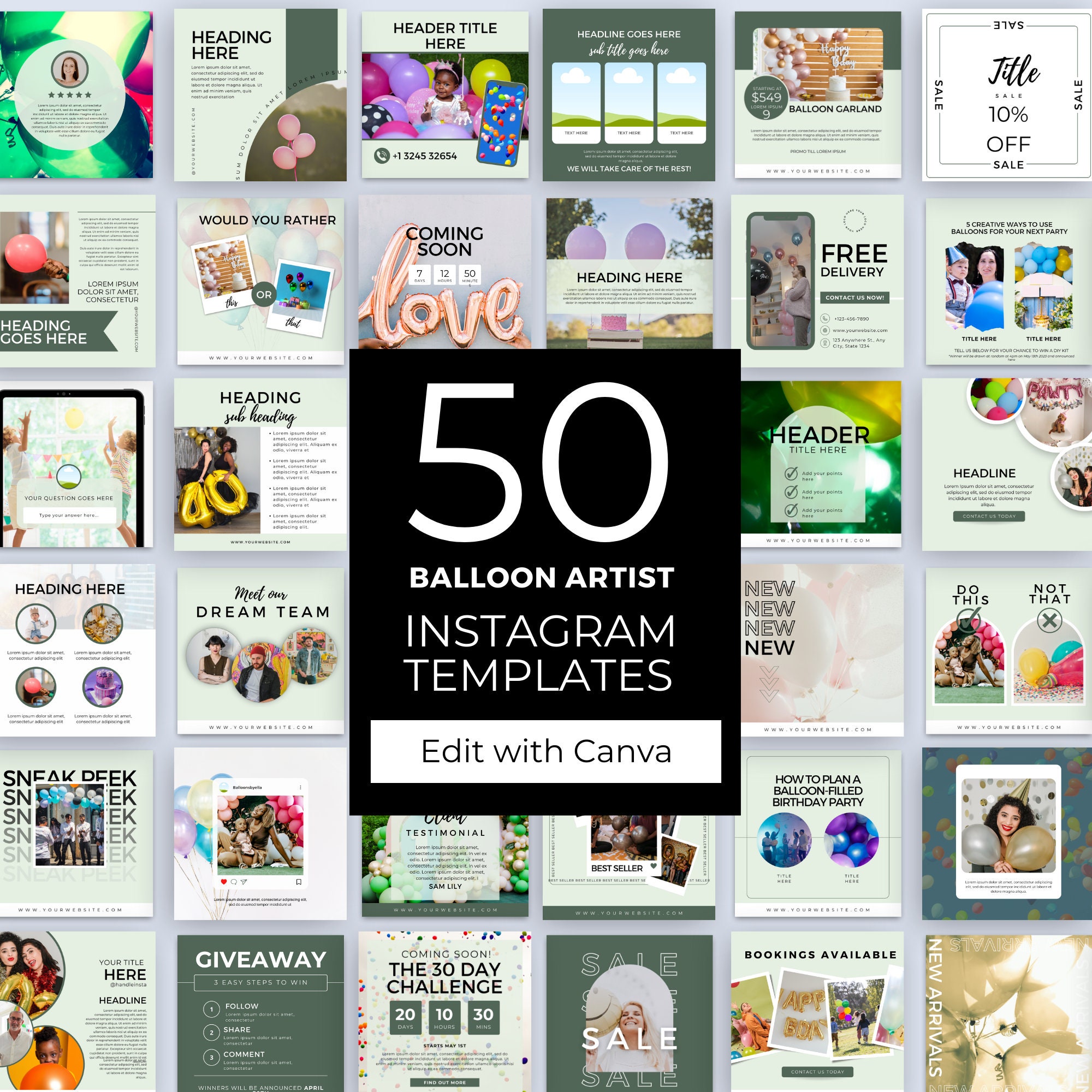 50 Instagram Templates Balloon Business, Balloon Artist Social Media ...