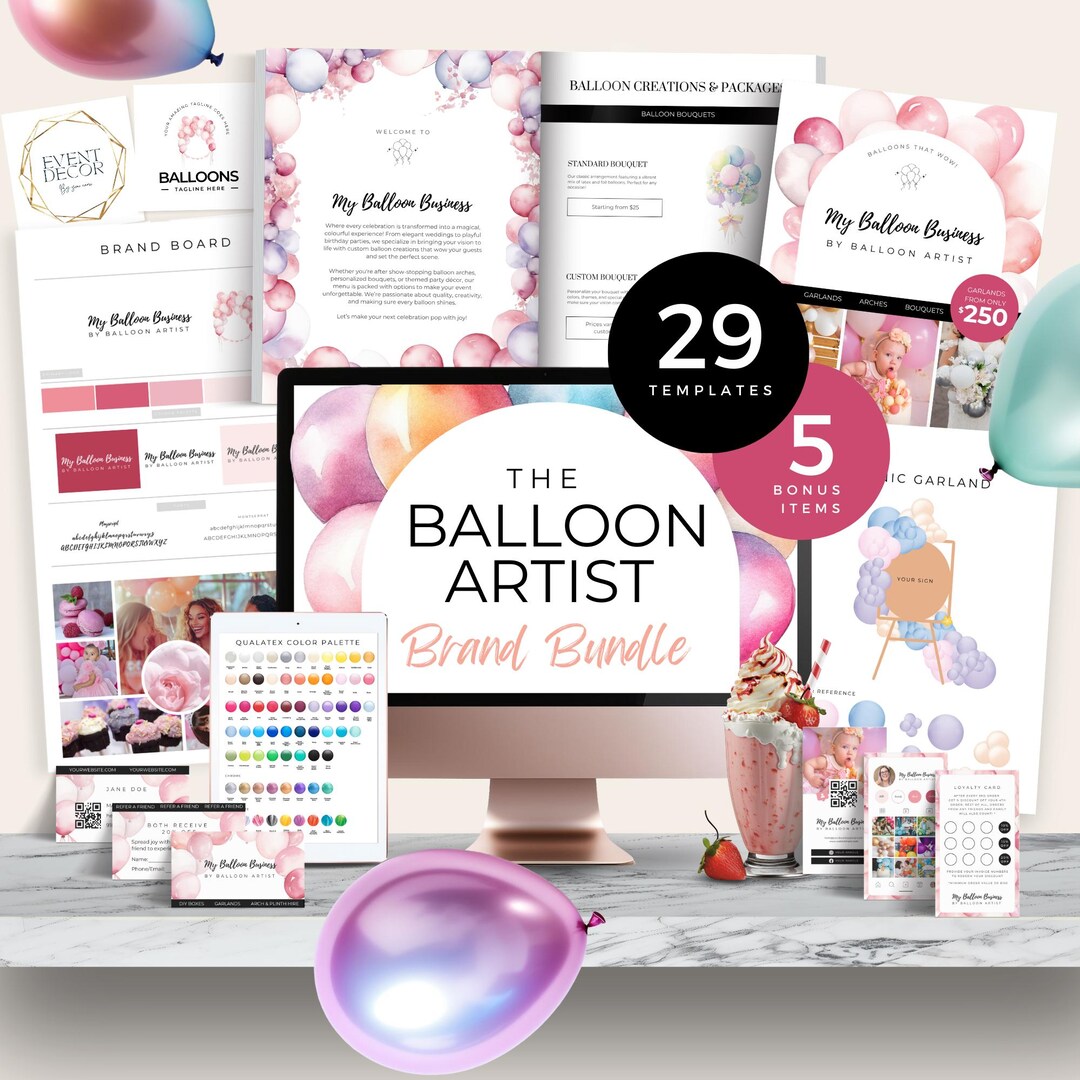 Balloon Artist Branding Bundle, Editable Canva Templates, DIY Balloon ...