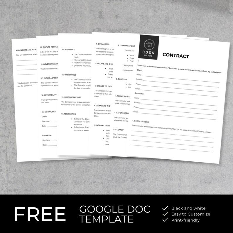Contract Template Construction Business, Small Business Contract Google ...
