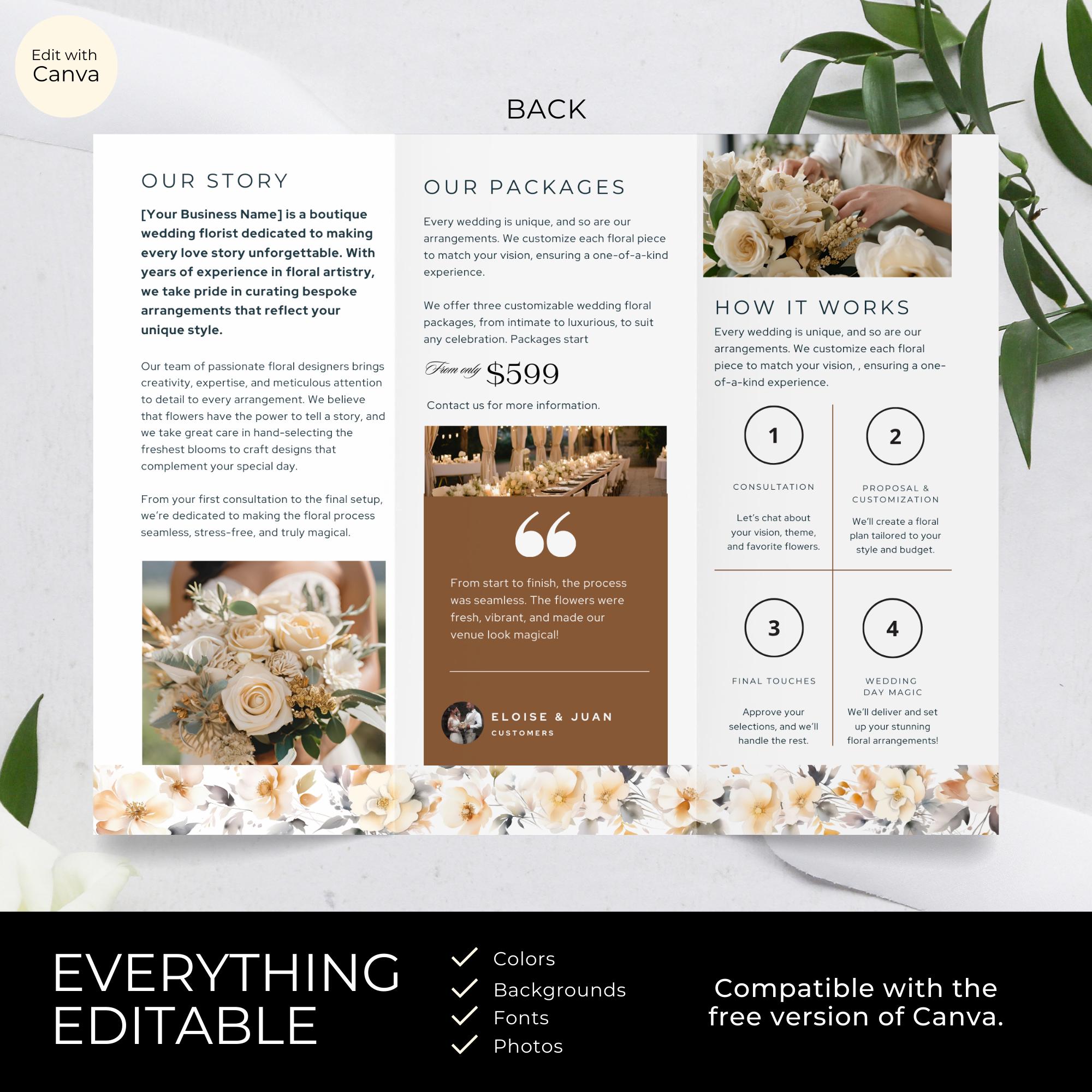 Wedding Florist Leaflet Canva Template, Boutique Flower Shop Trifold ...