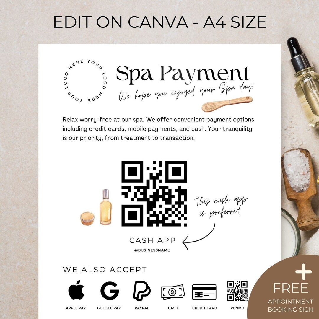Spa Scan to Pay Template, QR Code Sign Template, Small Business ...