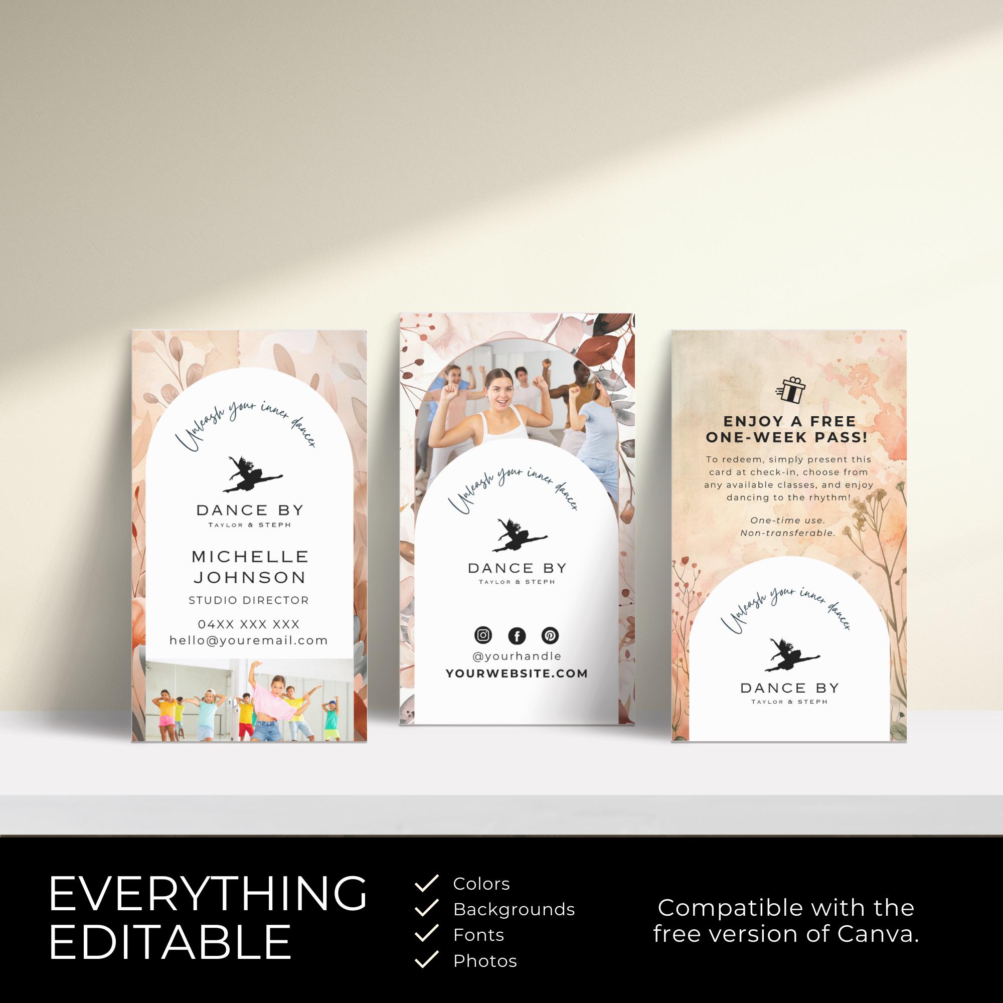 Dance Studio Business Card Template, Kids Dance Class Contact Card ...