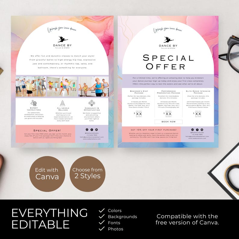 Dance Studio Flyer Template Canva, Kids Dance Classes Business Packages ...