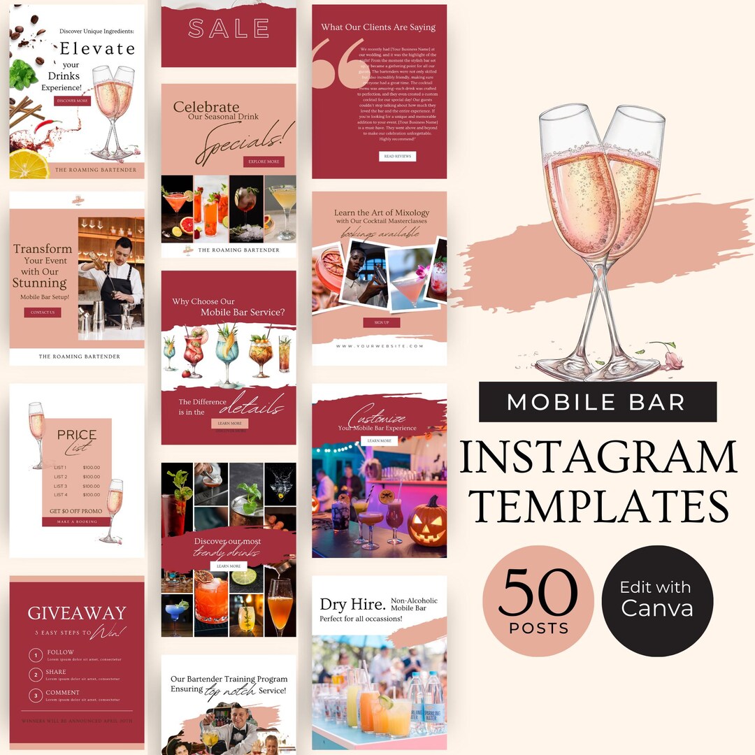 Mobile Bar Instagram Templates, Bartending Social Media Posts, DIY ...