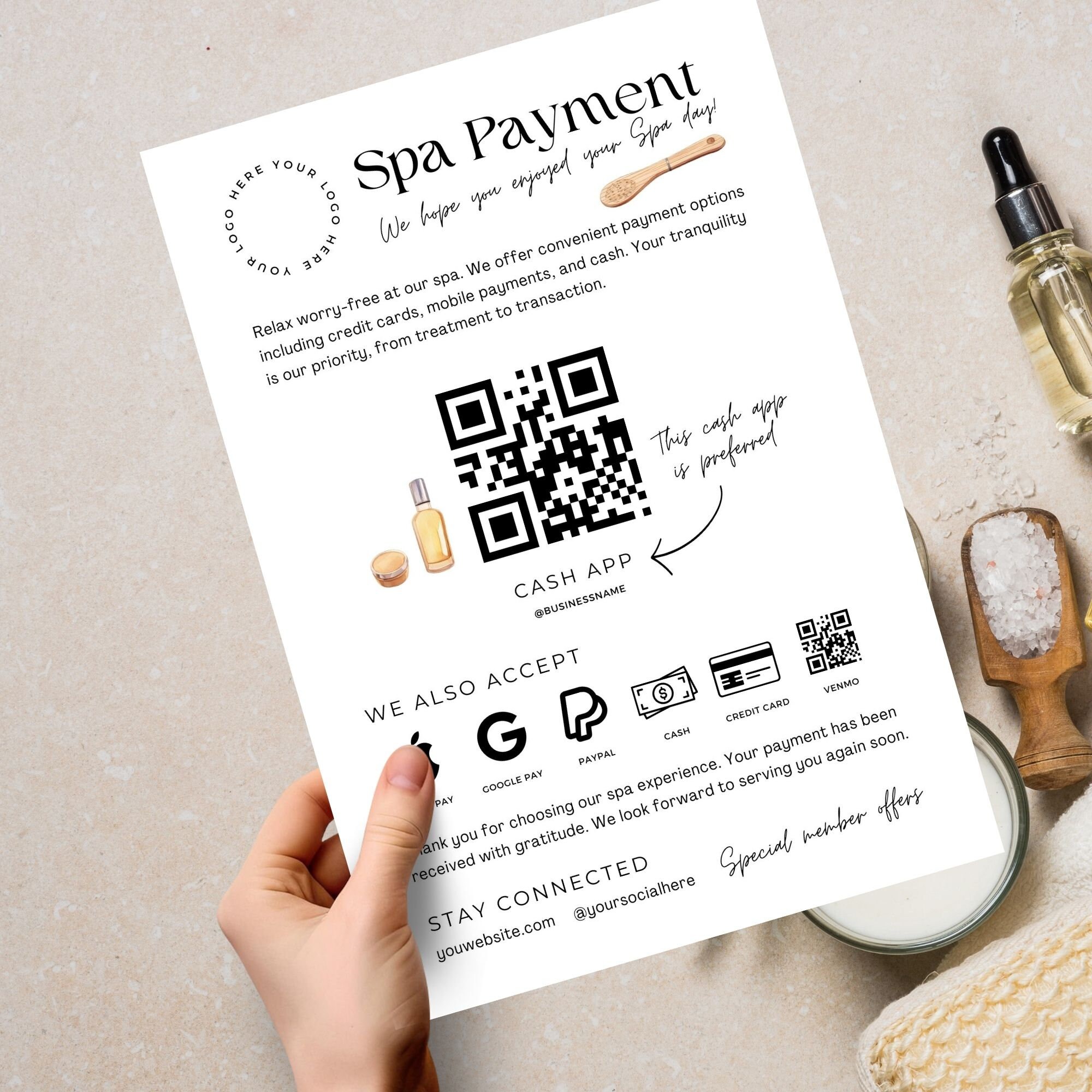 Spa Scan to Pay Template, QR Code Sign Template, Small Business ...