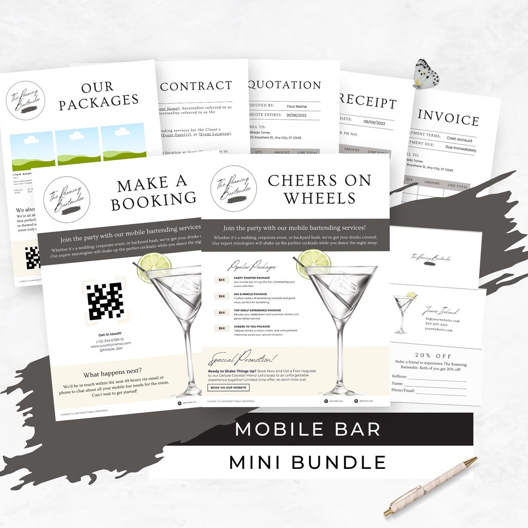 Mobile Bar Business Bundle, Pop-up Cocktail Cart Business Card ...