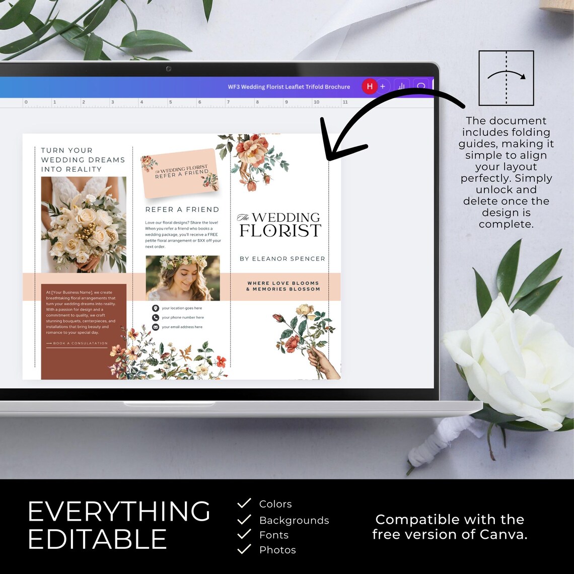 Wedding Florist Leaflet Canva Template, Boutique Flower Shop Trifold ...