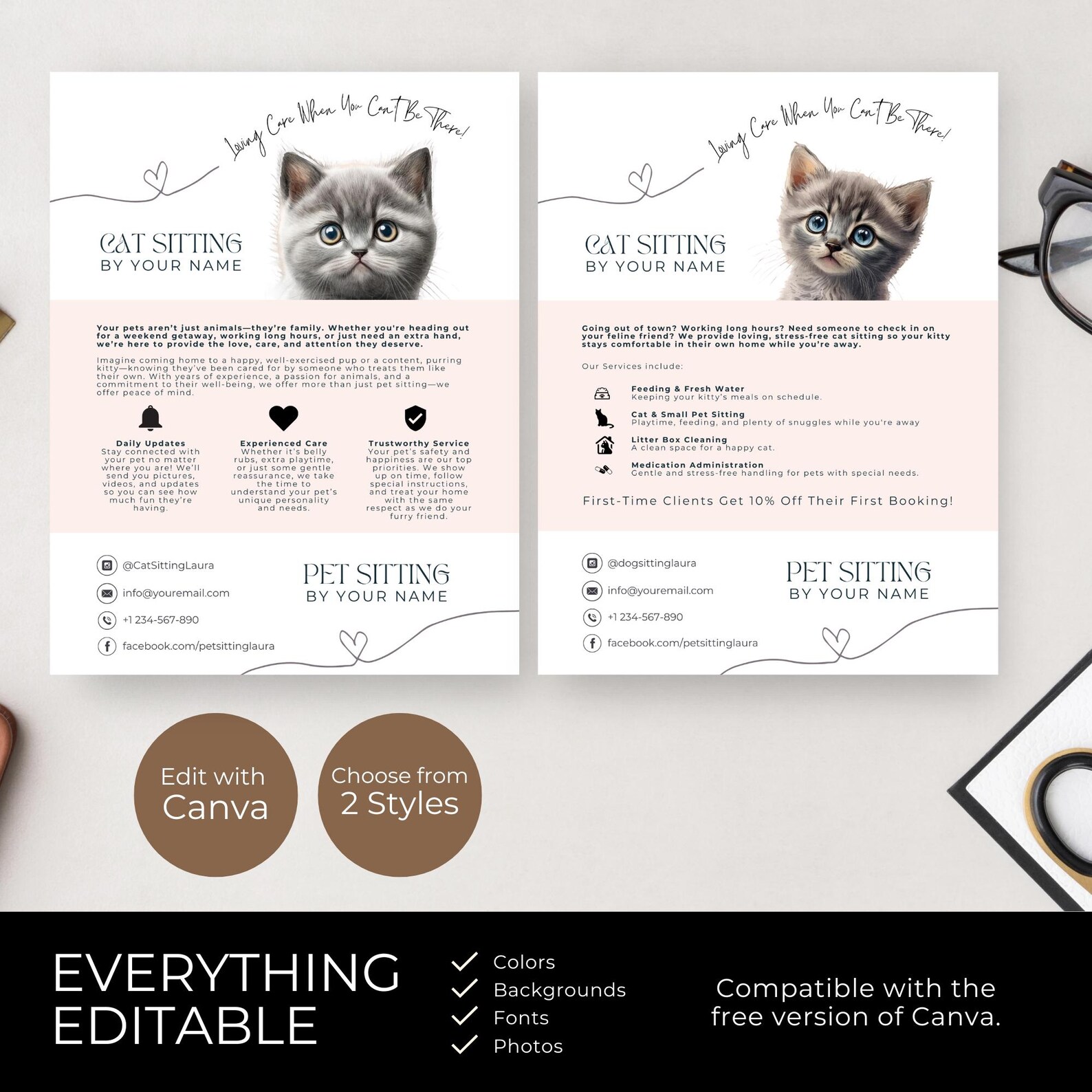 Cat Sitter Flyer Canva Template With Heart, Cats Sitting Sheet, Kitty ...