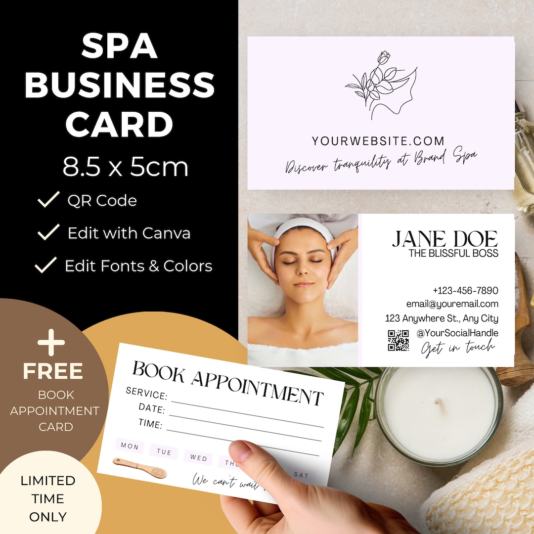 Spa Business Card, Salon Business Card Template, Edit in Canva, 8.5x5cm ...