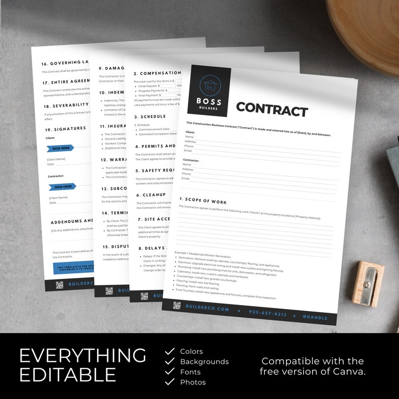 Construction Contract Template Editable, Small Business Contract Google ...