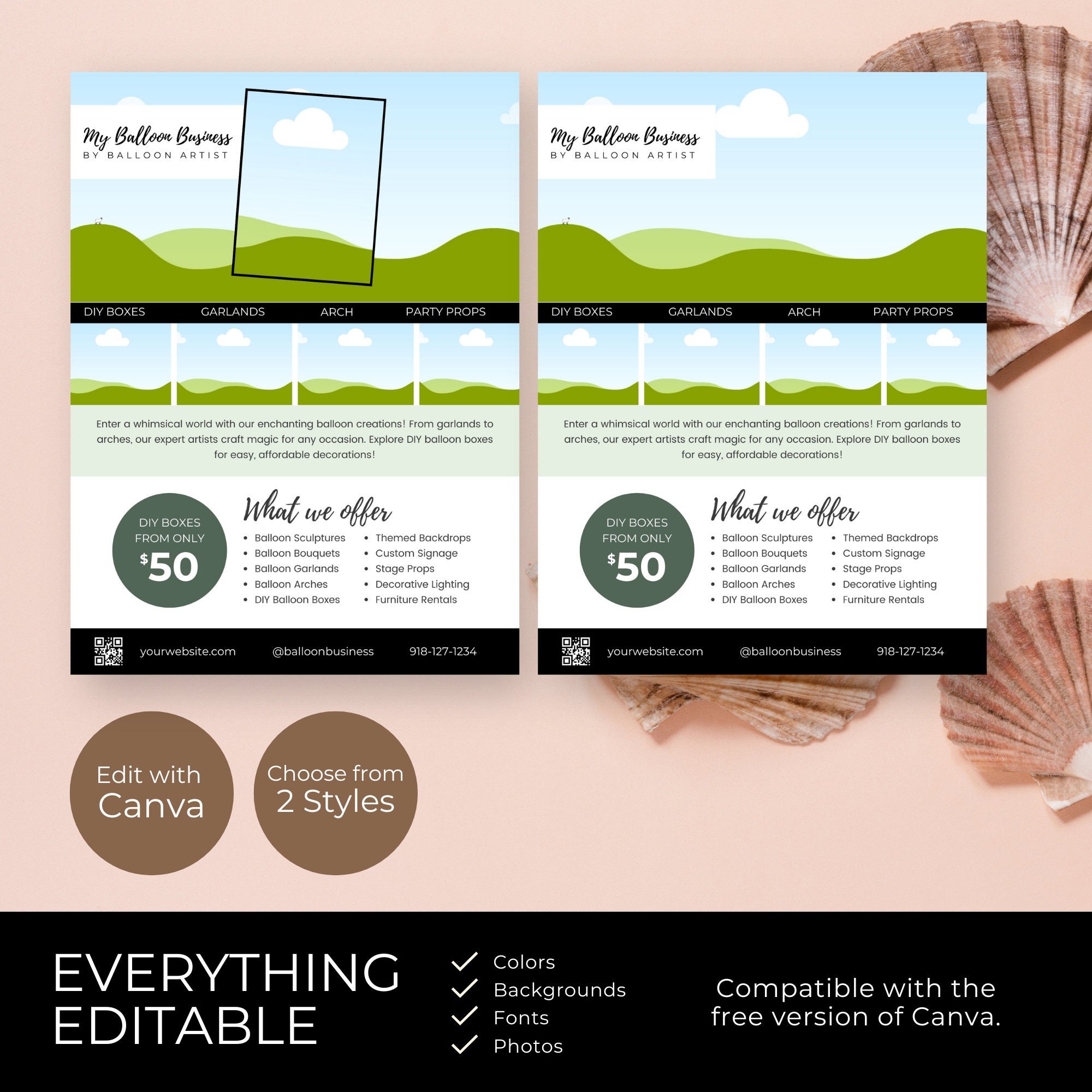 Balloon Artist Flyer US Letter, Business Sales Flyer, Green Brand ...