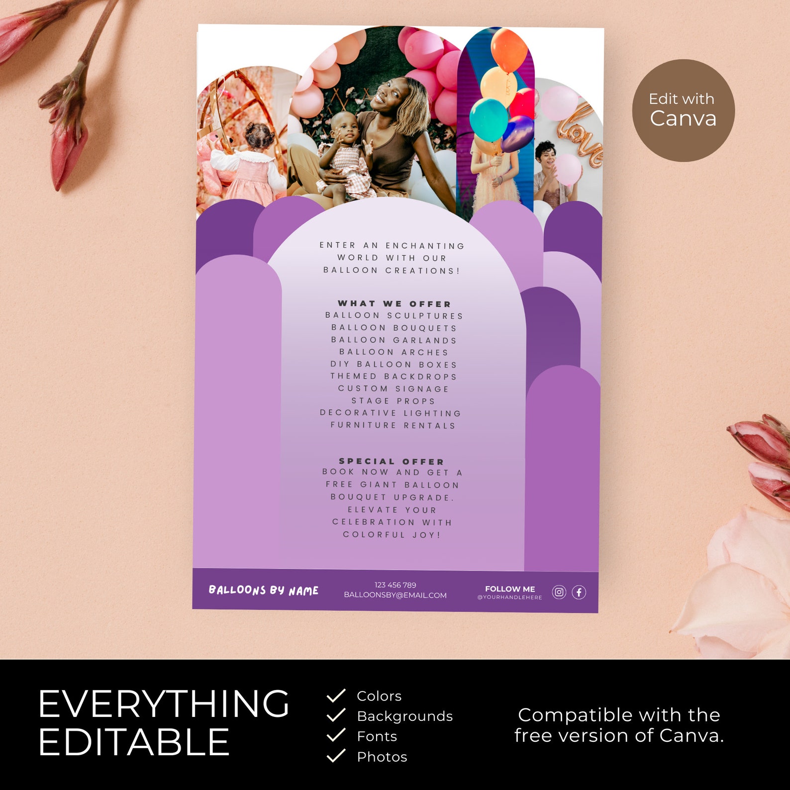 Balloon Business Sales Flyer A4, Balloon Artist Flyer, Purple Brand ...