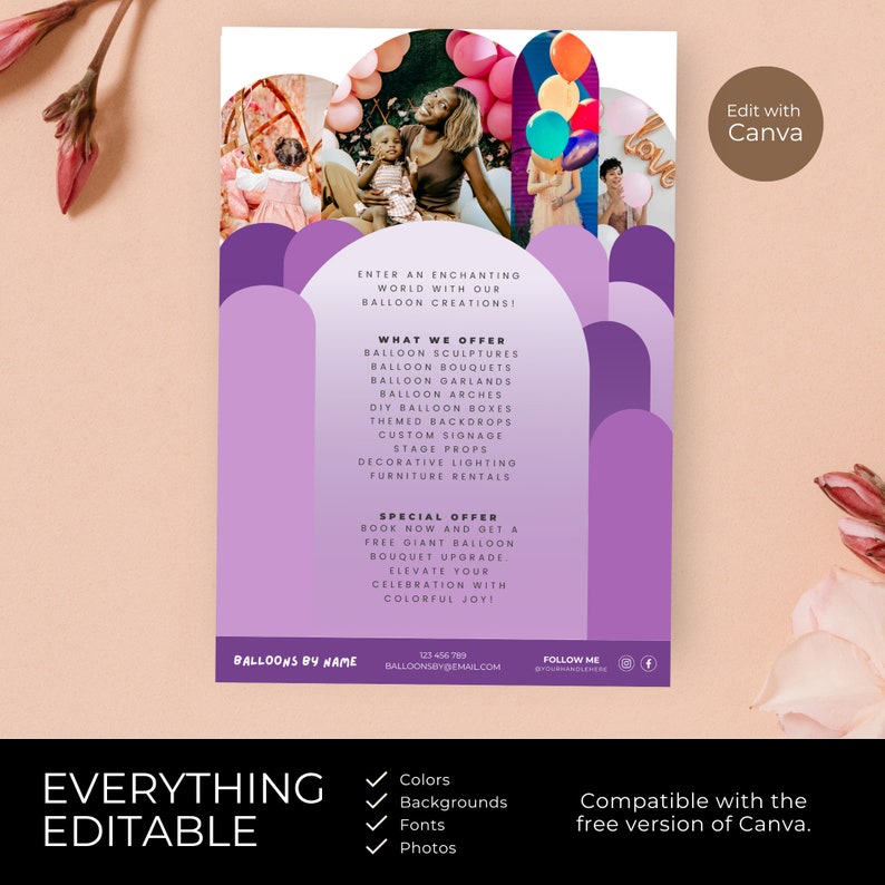 Balloon Business Sales Flyer A4, Balloon Artist Flyer, Purple Brand ...