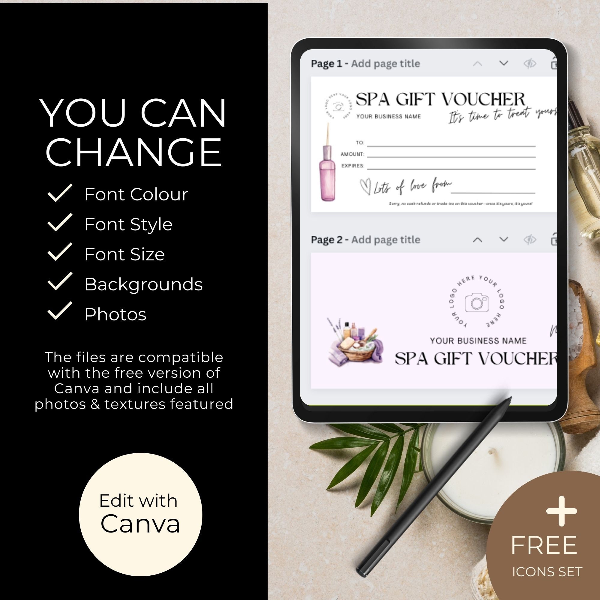 Spa Gift Voucher Template, Editable Gift Certificate, Gift for Mom ...