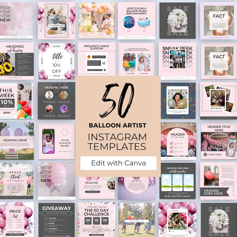 Balloon Business Instagram Templates, Balloon Artist Social Media Posts ...