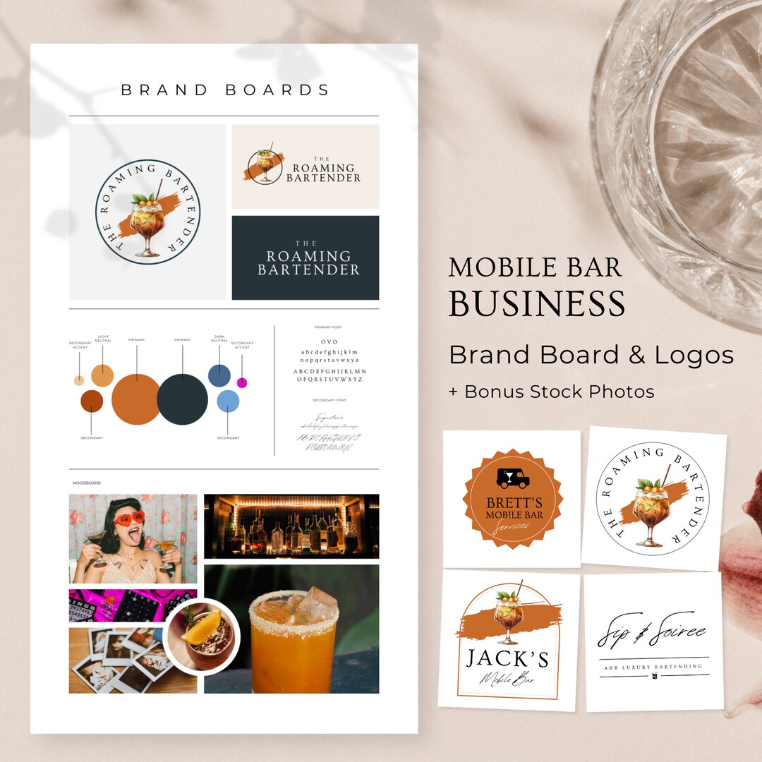 Mobile Bar Business Logo, Bartending Services Brand Board, Branding ...