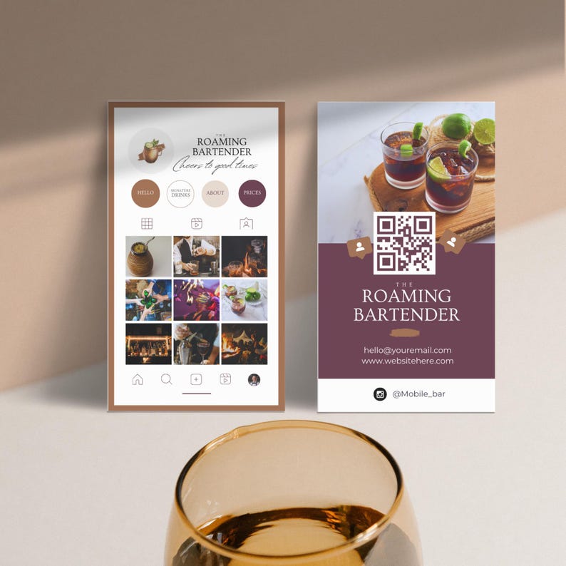 Business Cards Template for a Bar, Mobile Bar Business Card, Minimalist ...