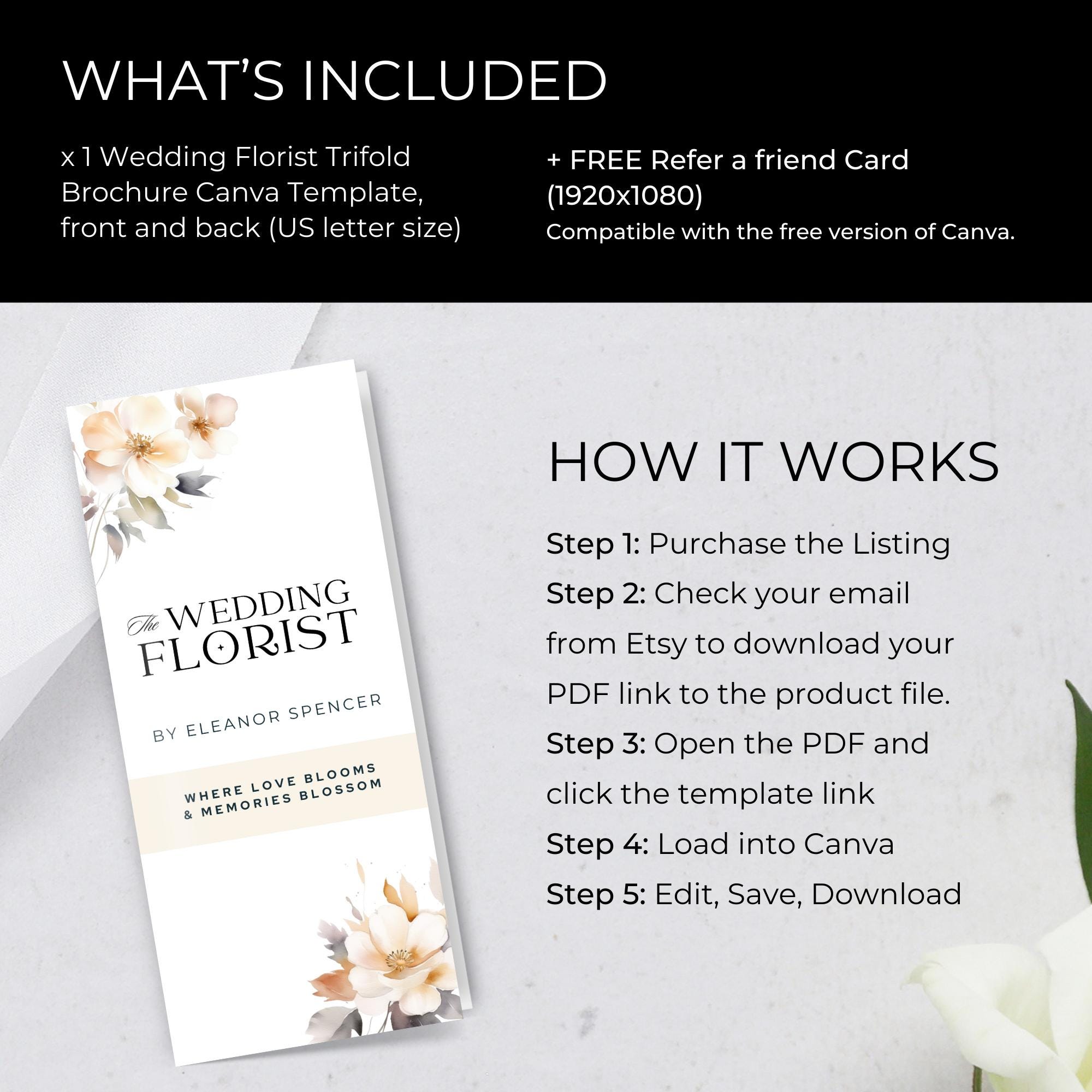 Wedding Florist Leaflet Canva Template, Boutique Flower Shop Trifold ...
