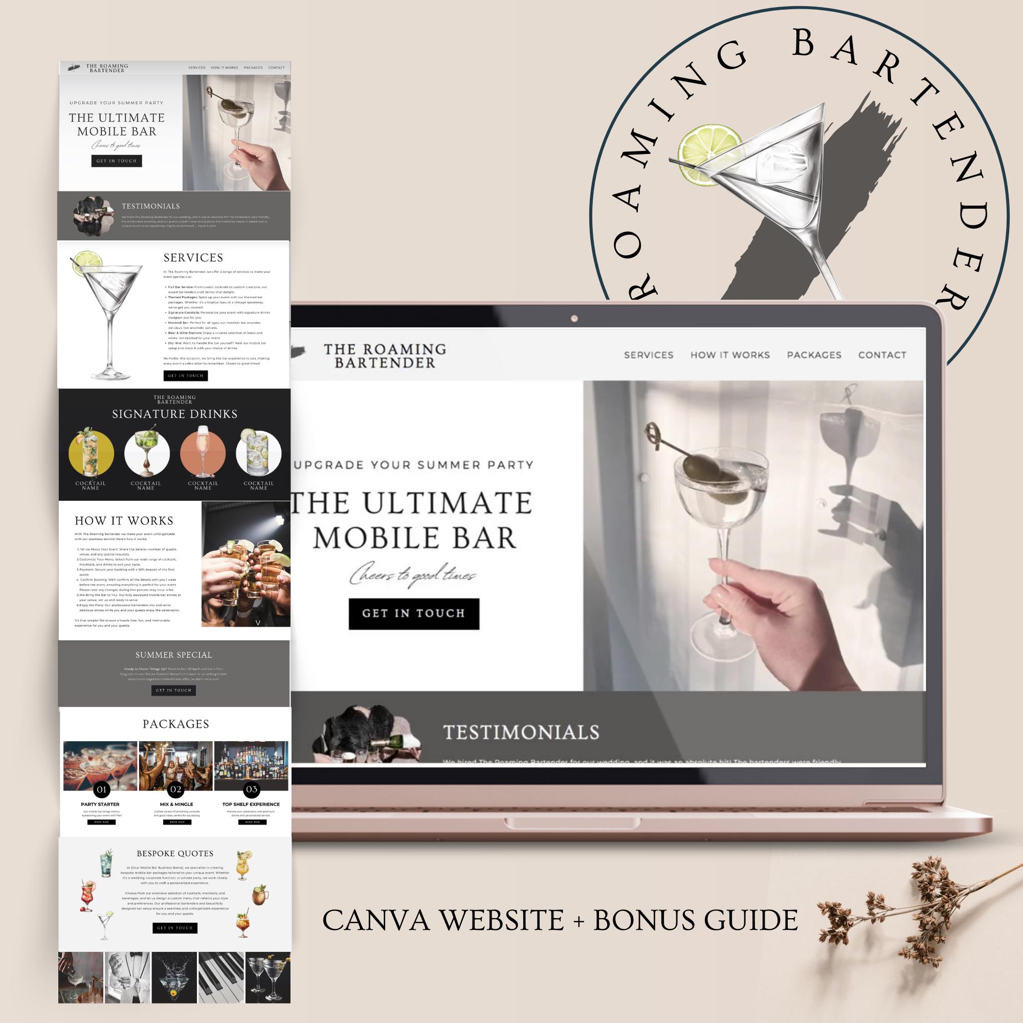 Mobile Bar Canva Website, Mobile Bartending Landing Page, DIY Sales ...