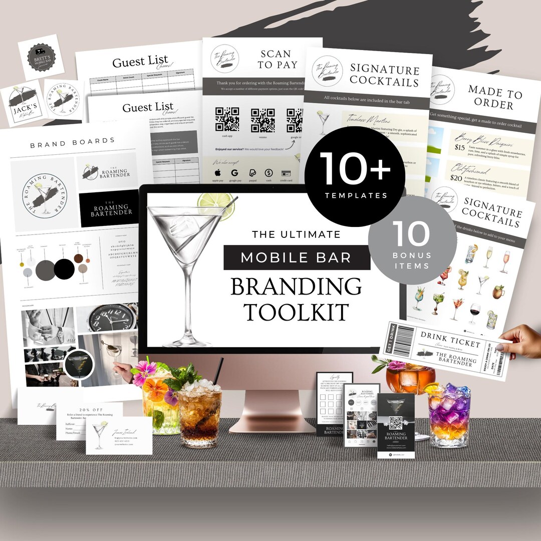 Mobile Bar Business Branding Bundle Toolkit, Cocktail Bartender ...