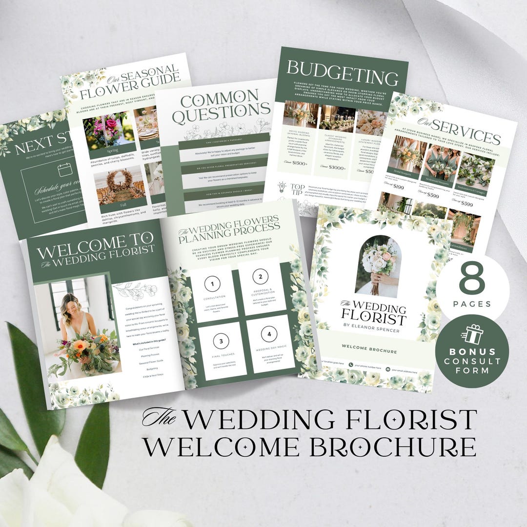 Wedding Florist Welcome Brochure Template, Bridal Flower Business ...