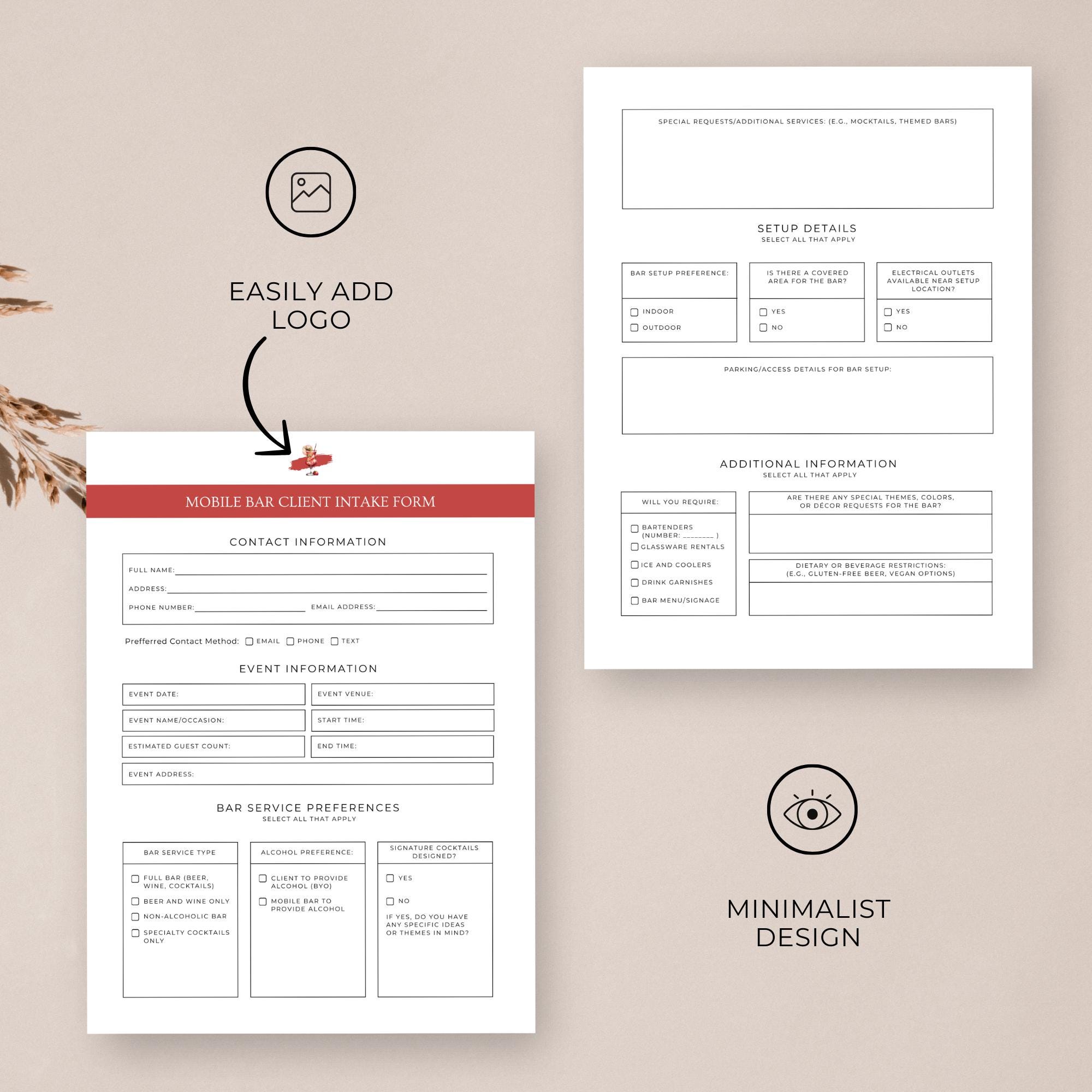 Mobile Bar Business Client Intake Form, Event Information Canva ...