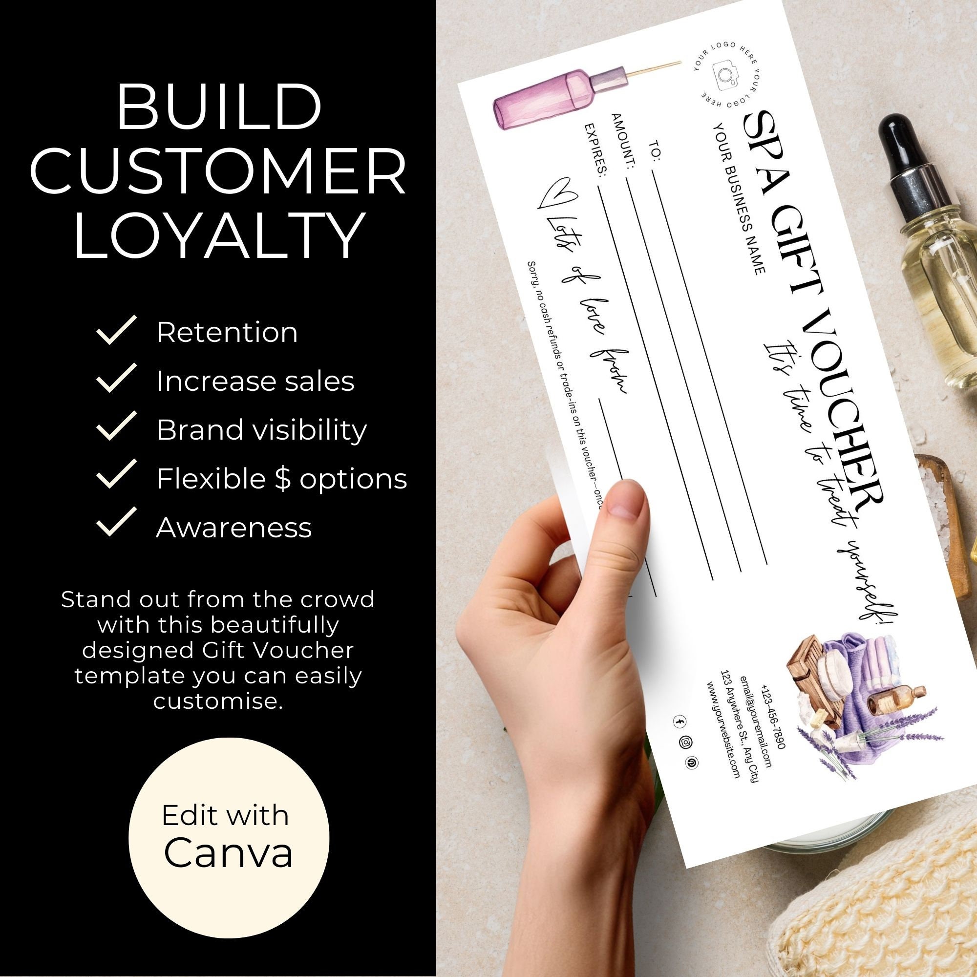 Spa Gift Voucher Template, Editable Gift Certificate, Gift for Mom ...