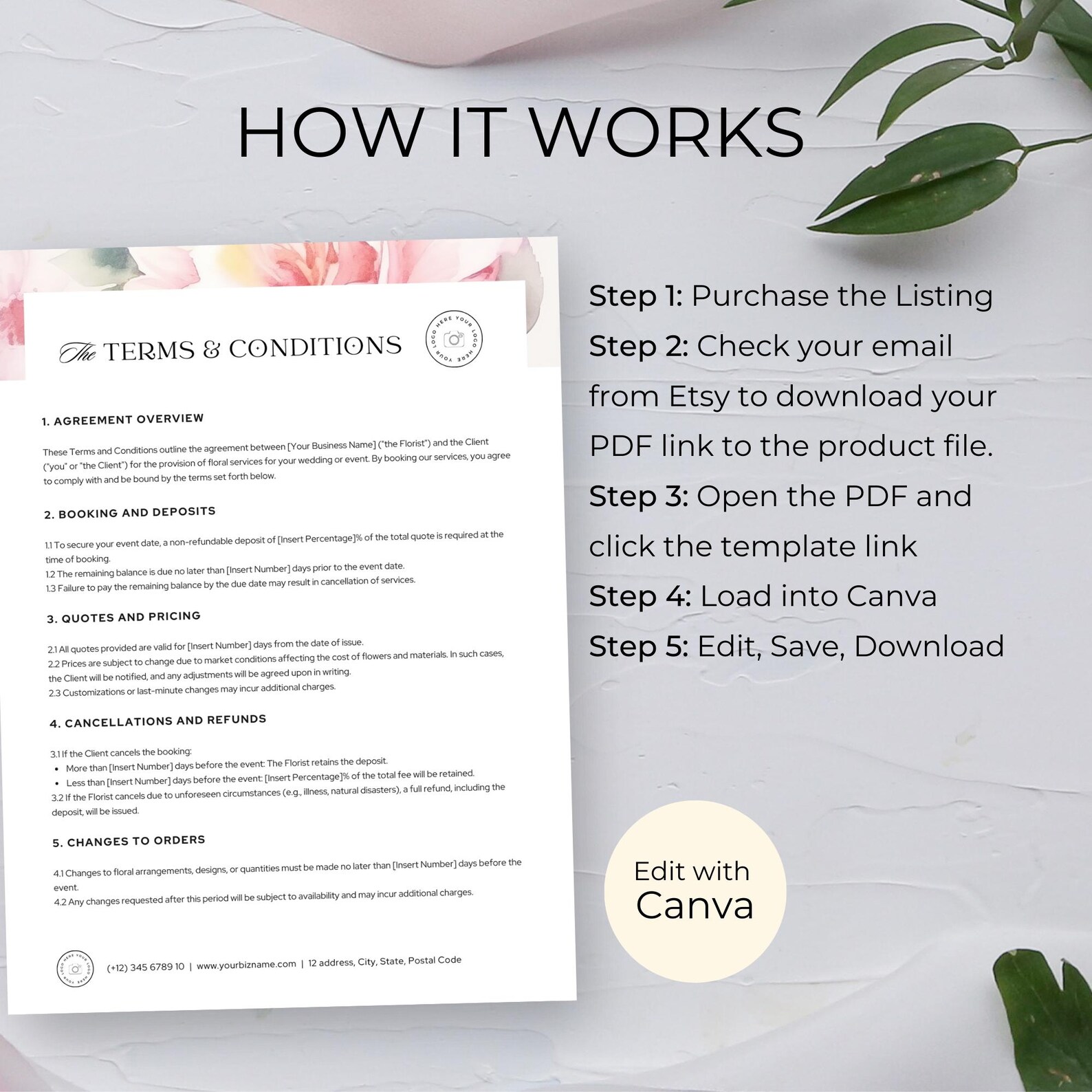 Wedding Florist Invoice Canva Template, Boutique Flower Shop Quotation ...
