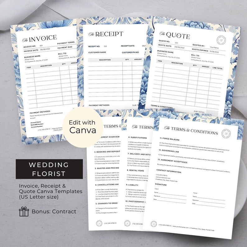 Wedding Florist Invoice Canva Template, Boutique Flower Shop Quotation ...