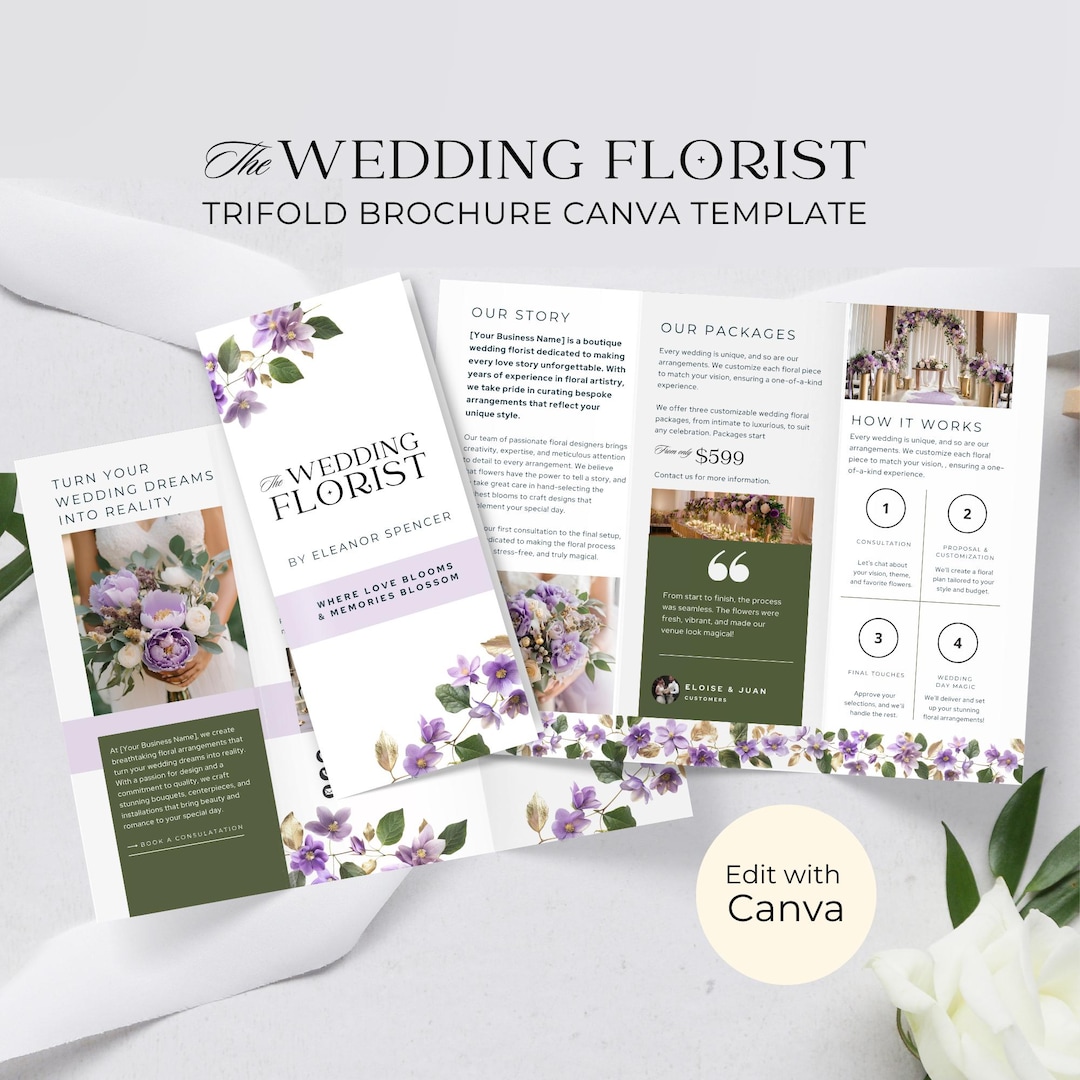 Wedding Florist Leaflet Canva Template, Boutique Flower Shop Trifold ...