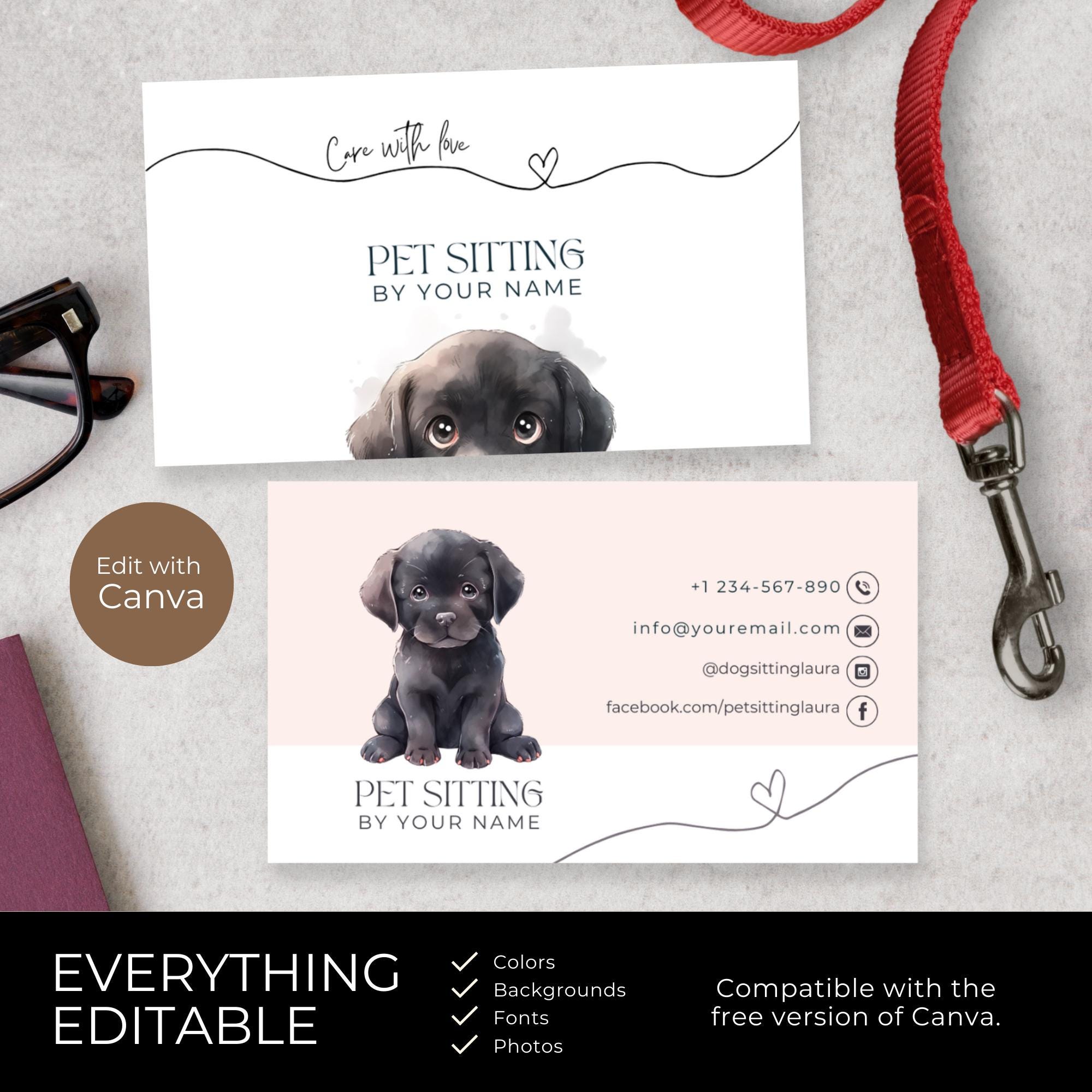 Pet Sitting Business Cards With Heart, Canva Template for Pet Sitter ...