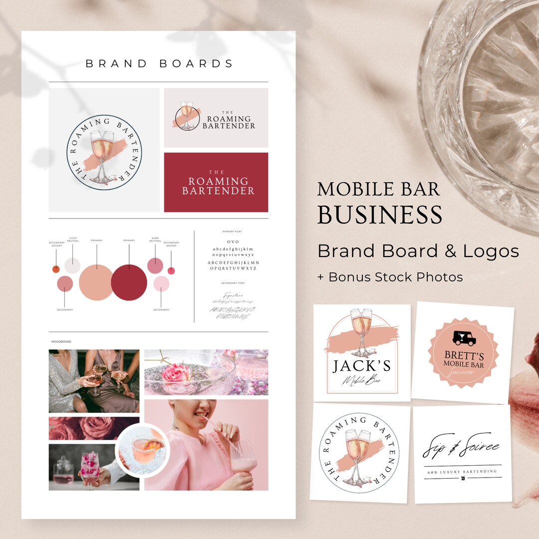 Mobile Bar Business Logo, Bartending Services Brand Board, Branding ...