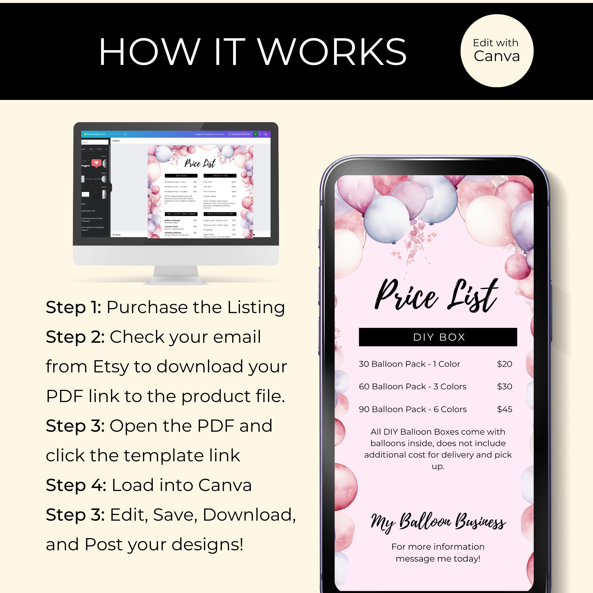 Balloon Business Pricing List A4, Balloon Menu, Balloon Garland Price ...