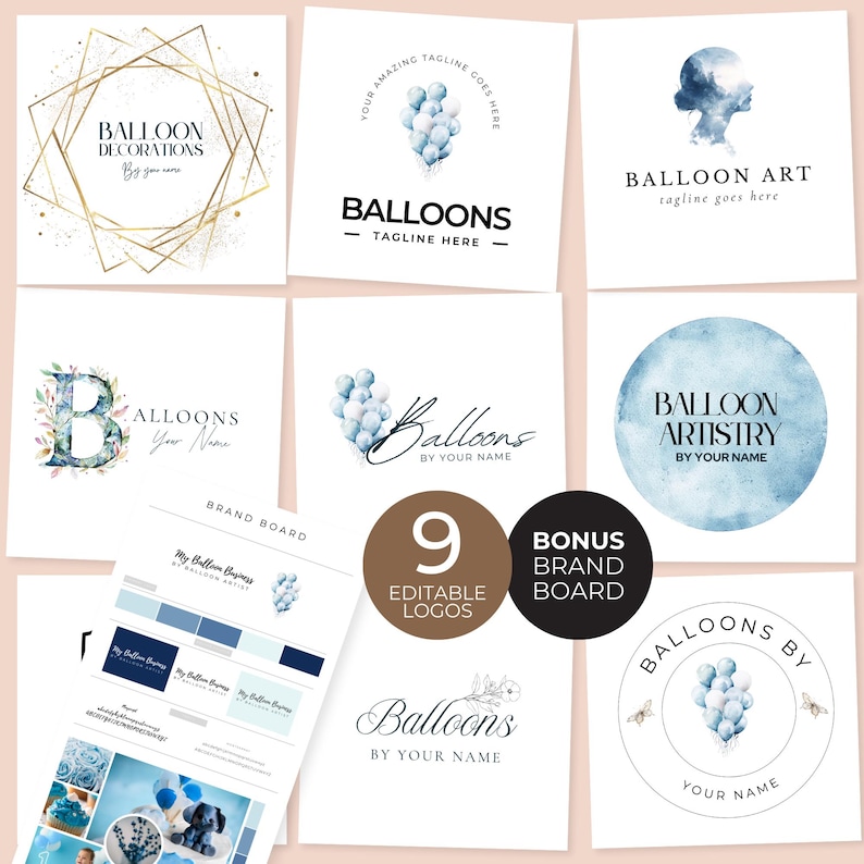 Balloon Artist Business Logo Canva Templates, Decorator Brand Board ...