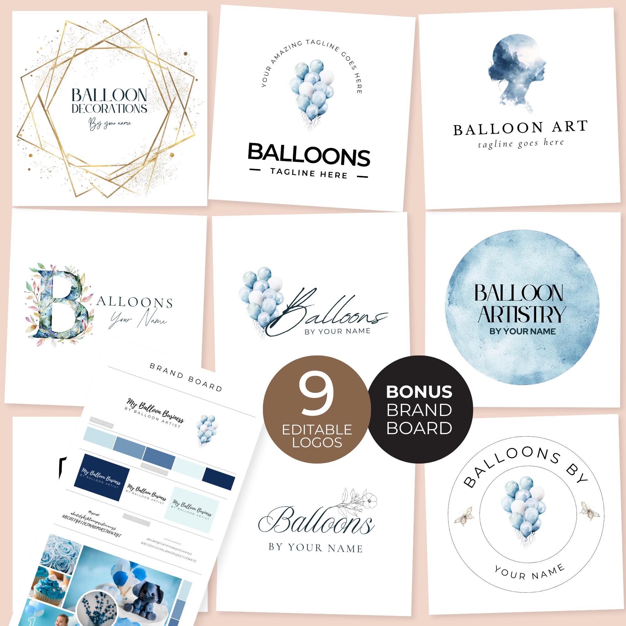 Balloon Artist Business Logo Canva Templates, Decorator Brand Board ...