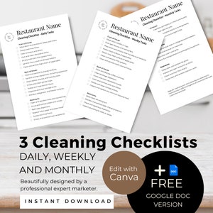 Restaurant Cleaning Checklist A4, Daily Tasks, Canva Template, Kitchen ...