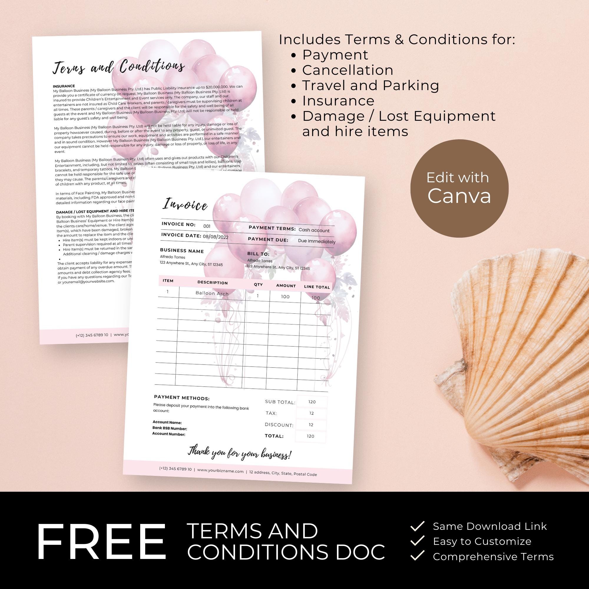 Balloon Business Invoice Template, Balloon Artist Contract Template ...