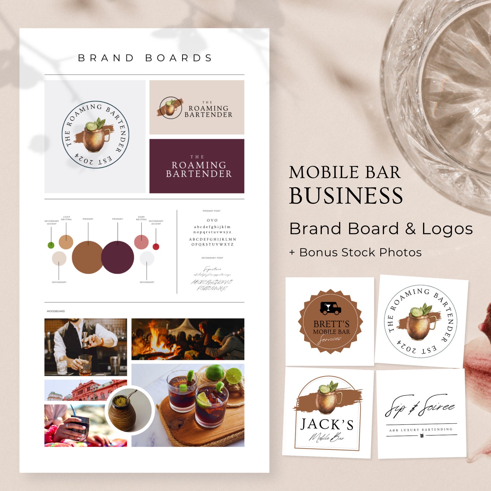 Logo for Mobile Bar Business, Bartending Services Brand Board, Branding ...