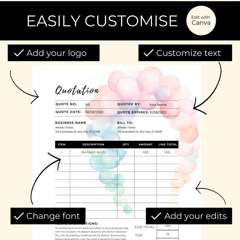 Balloon Artist Invoice Template, Decoration Receipt, Balloon Business ...