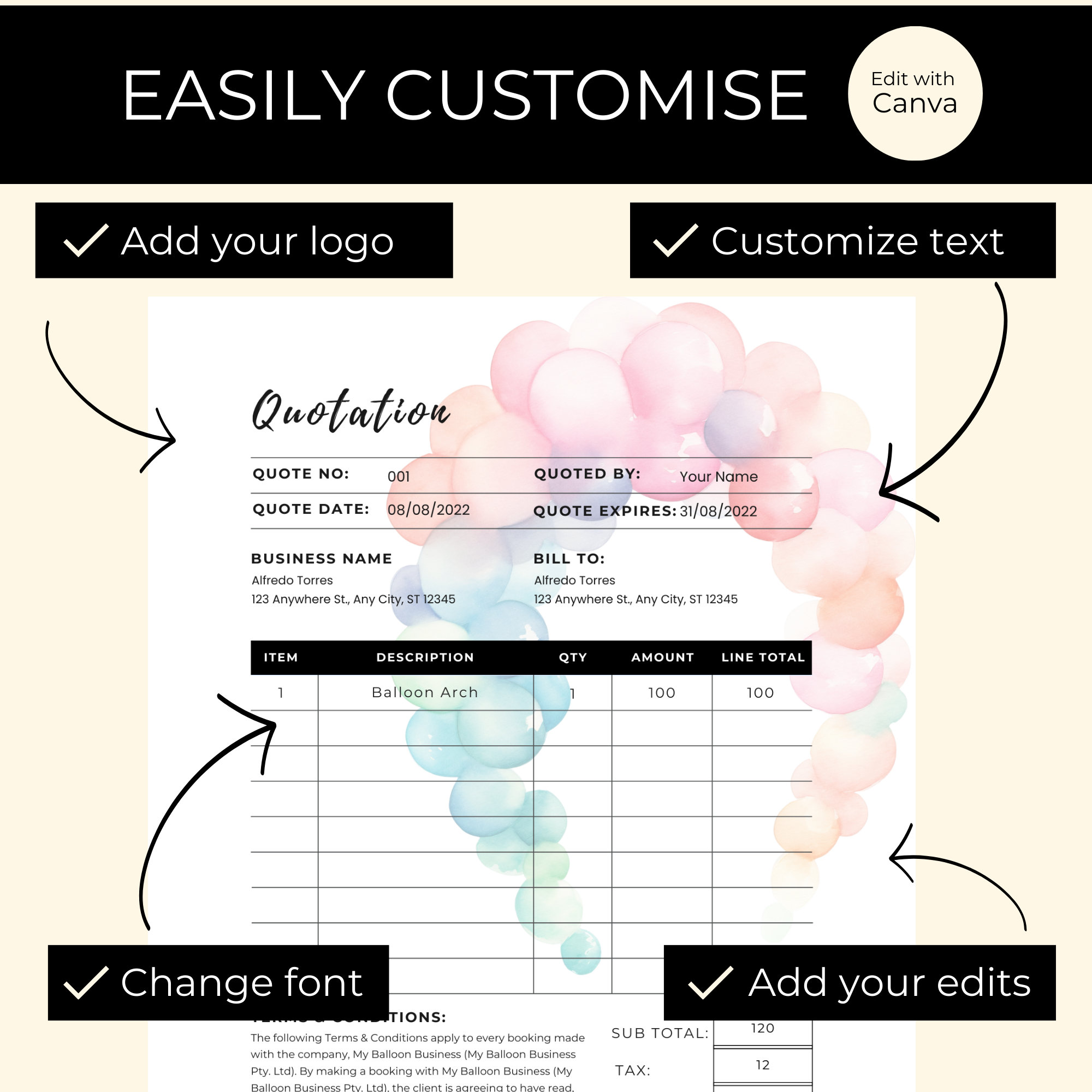 Balloon Artist Invoice Template, Decoration Receipt, Balloon Business ...
