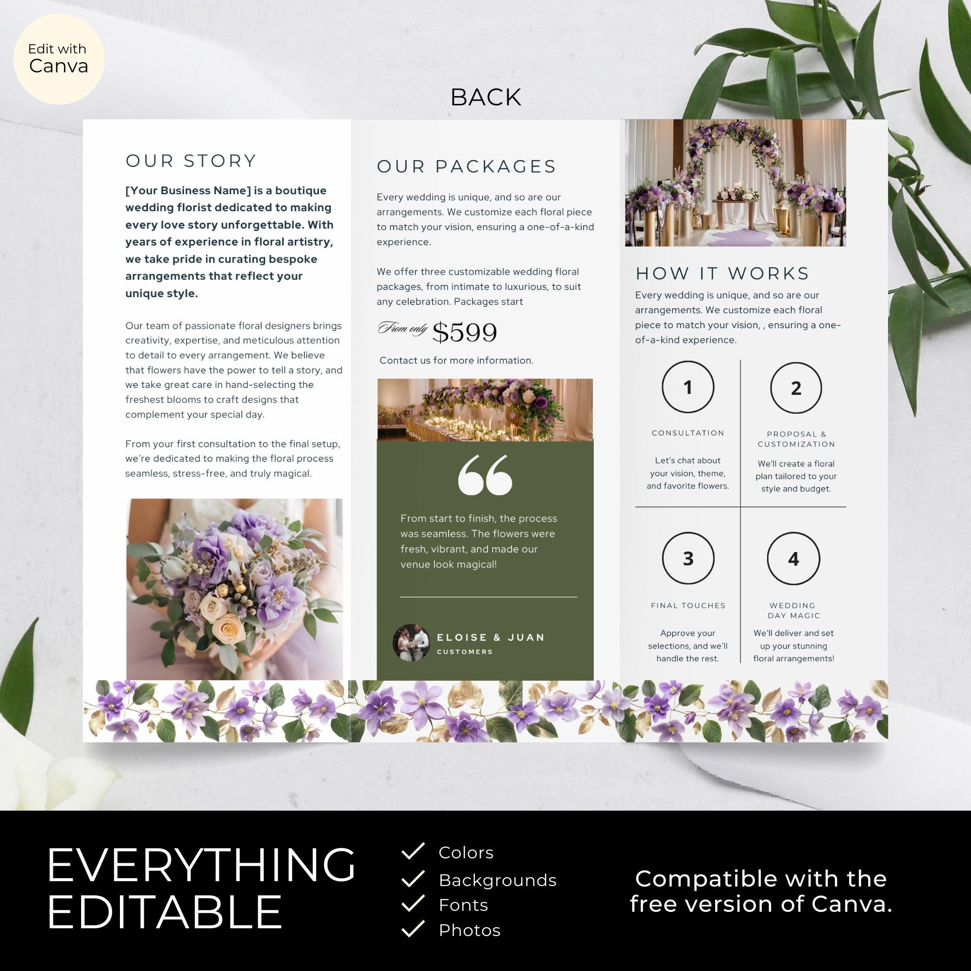 Wedding Florist Leaflet Canva Template, Boutique Flower Shop Trifold ...