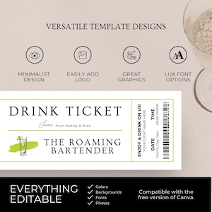 Mobile Bar Drink Ticket Canva Template, Wedding Drinks Token Voucher ...