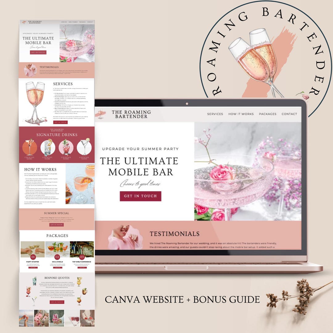 Mobile Bar Canva Website, Mobile Bartending Landing Page, DIY Sales ...