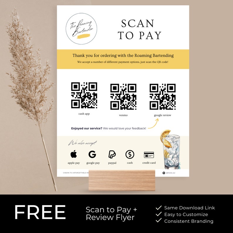 Mobile Bar Service Drinks Menu, Scan to Pay Canva Template US Letter ...